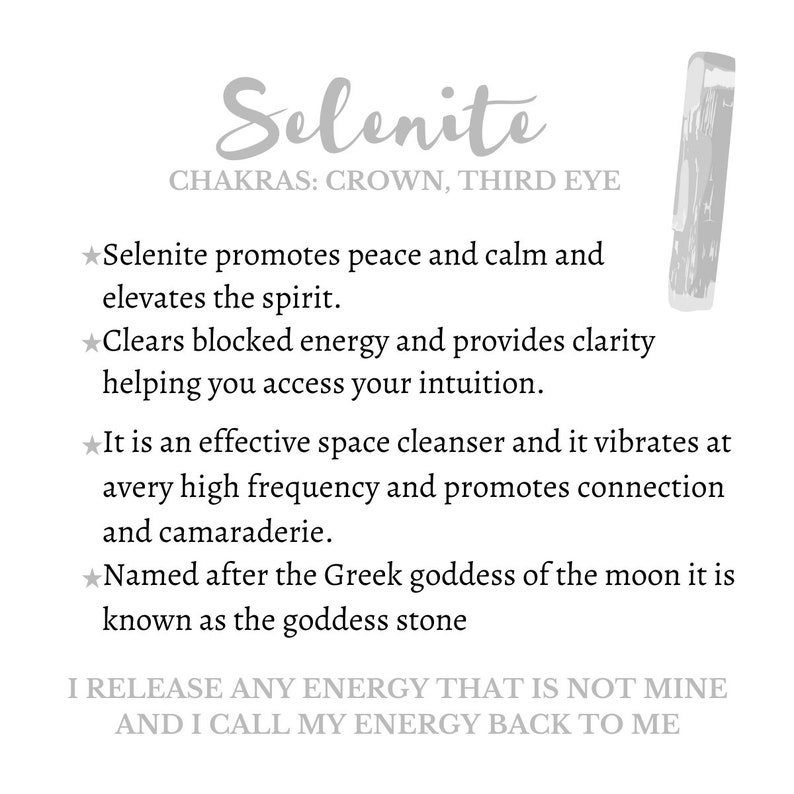 Watercolour Selenite Crystal Info Card Digital Printable - Etsy