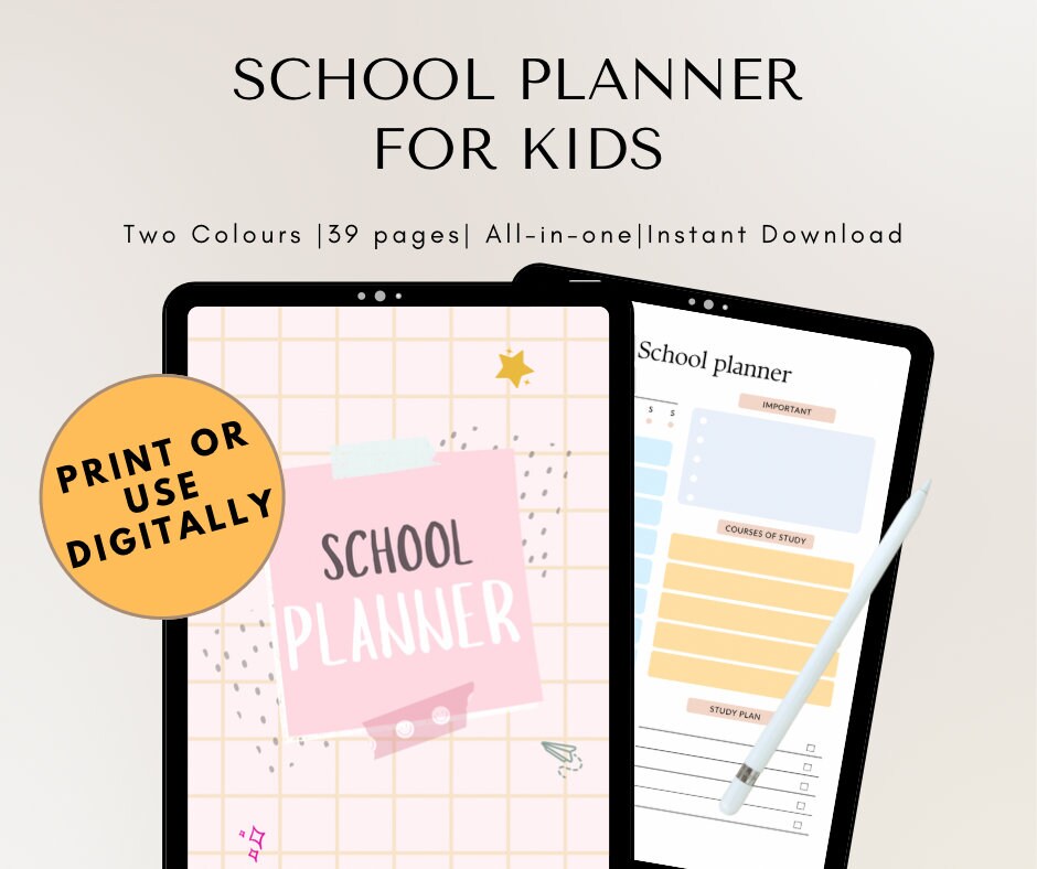 School Planner for Kids,printable Digital Planner,school Year Timetable ...
