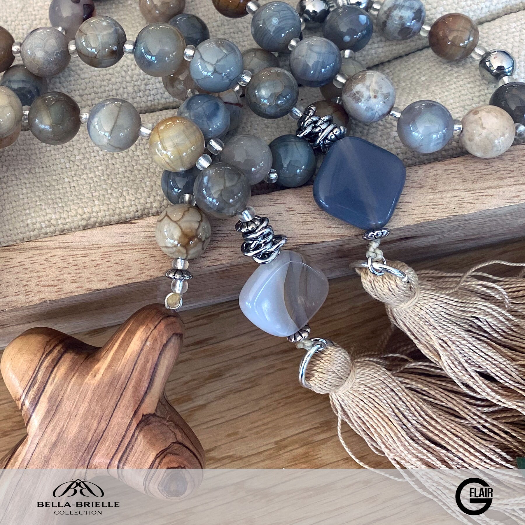 Blessing Beads With Olive Wood Cross and Genuine Agate Beads, Christian ...