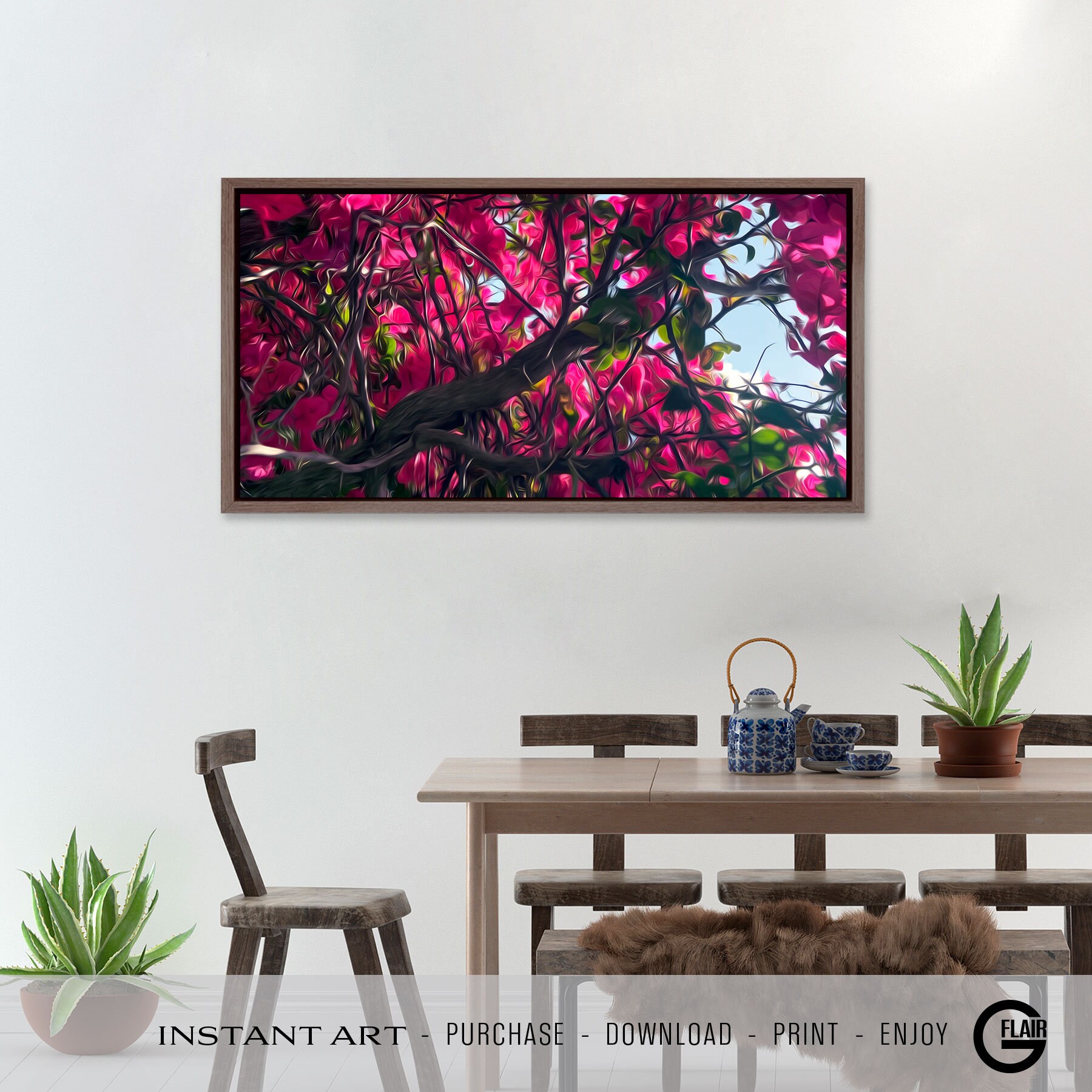 Printable Wall Art Modern Bright Pink Bougainvillea Blue Sky Colorful ...