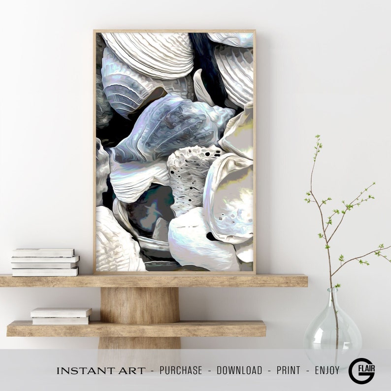 Modern Coastal Piled Shells Printable Wall Art Abstract Style ...