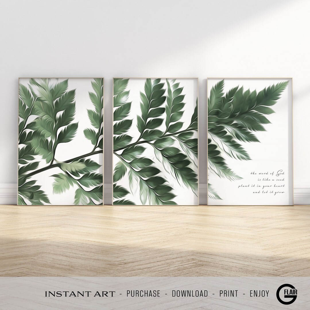 3 Piece Modern Fern Leaf Printable Wall Art Unique Abstract - Etsy