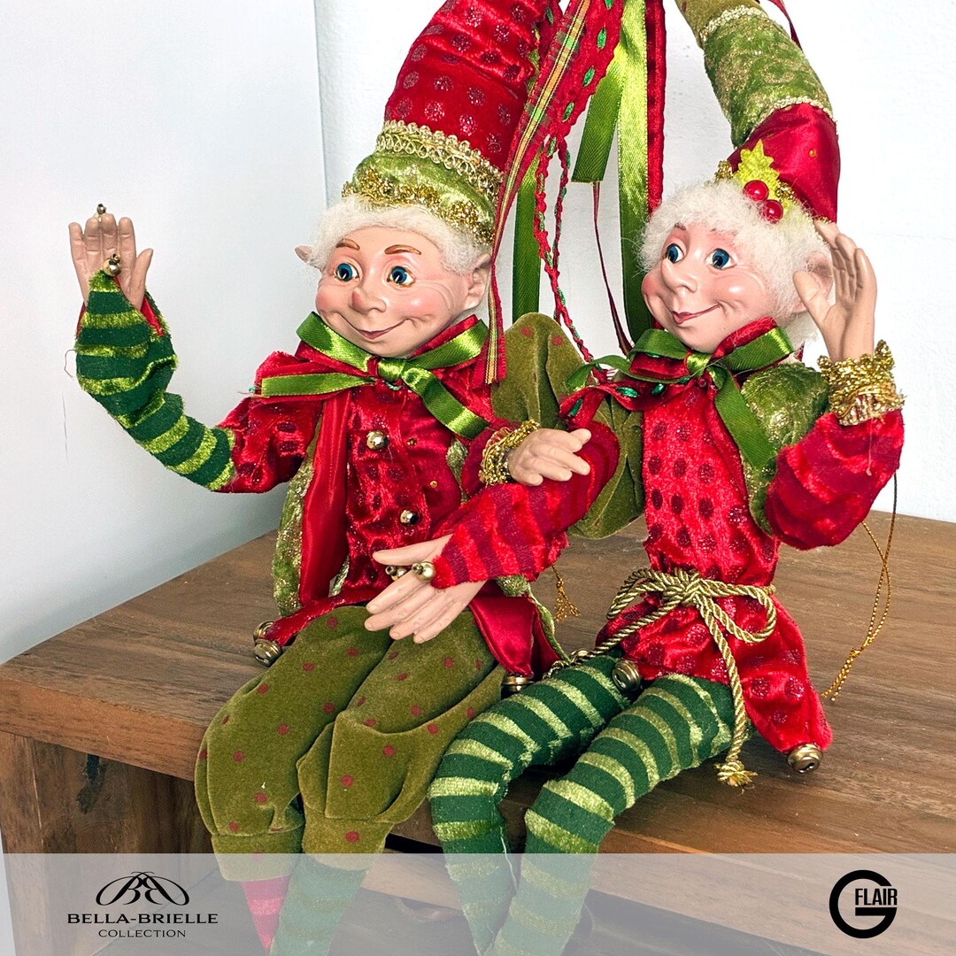 RAZ Imports Posable Christmas Elf Figures: Red and Green, 16" Set of 2 ...