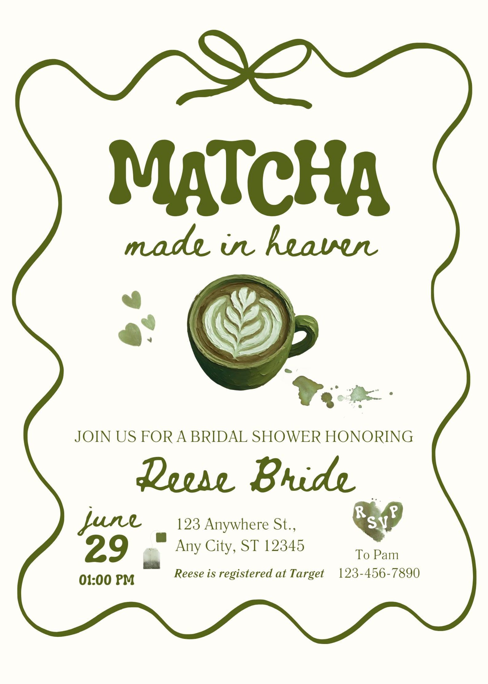 Matcha Made in Heaven Bridal Shower Invitation, Perfect Matcha Wedding ...