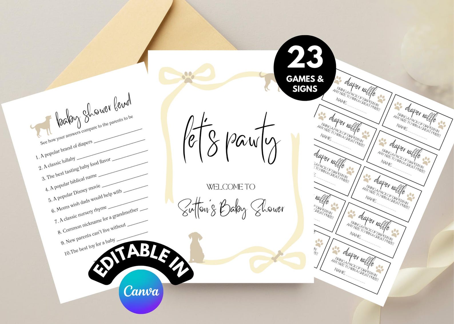 Dog Baby Shower Game, Puppy Couples Shower Sign, Gender Neutral Dog ...