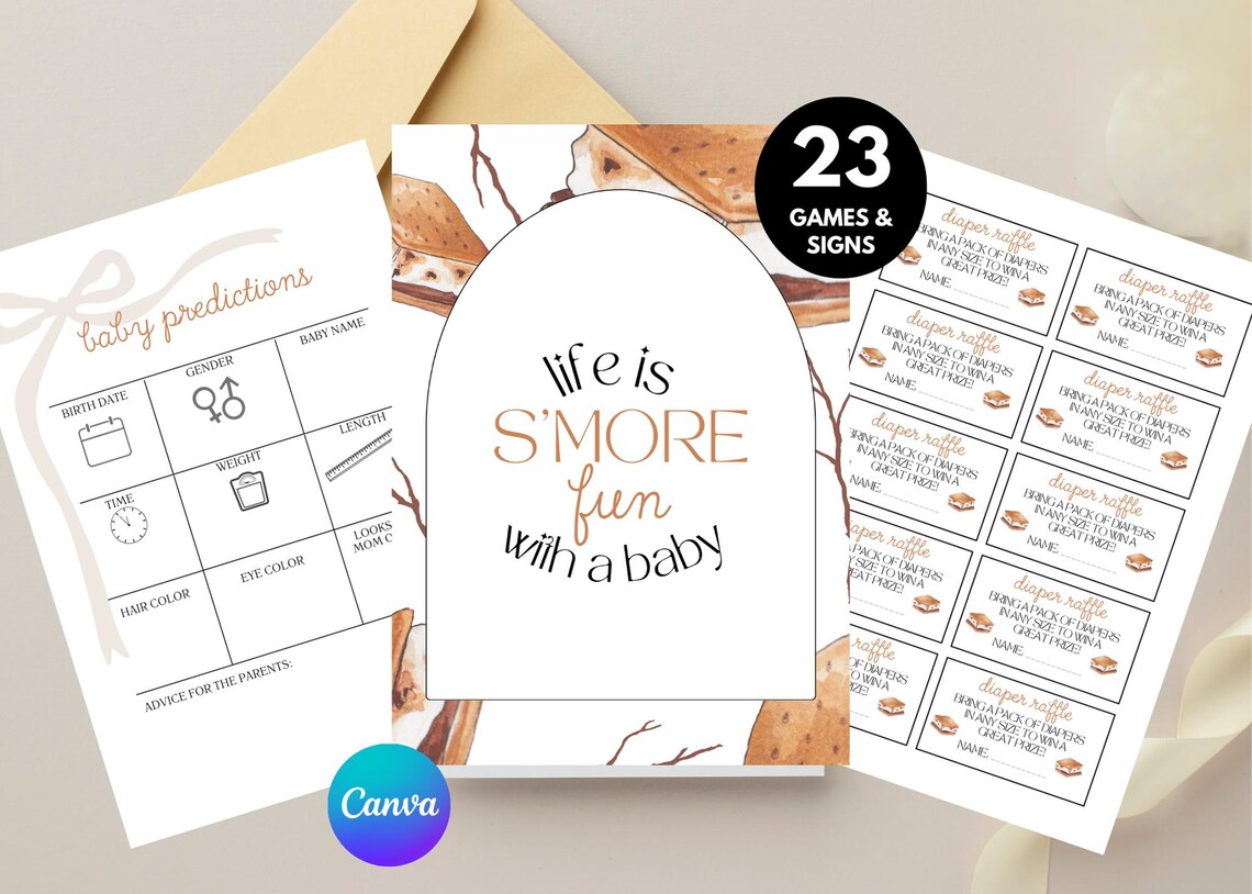 Smores Baby Shower Games, Camping Baby Shower Sign, Summer Fun Baby ...