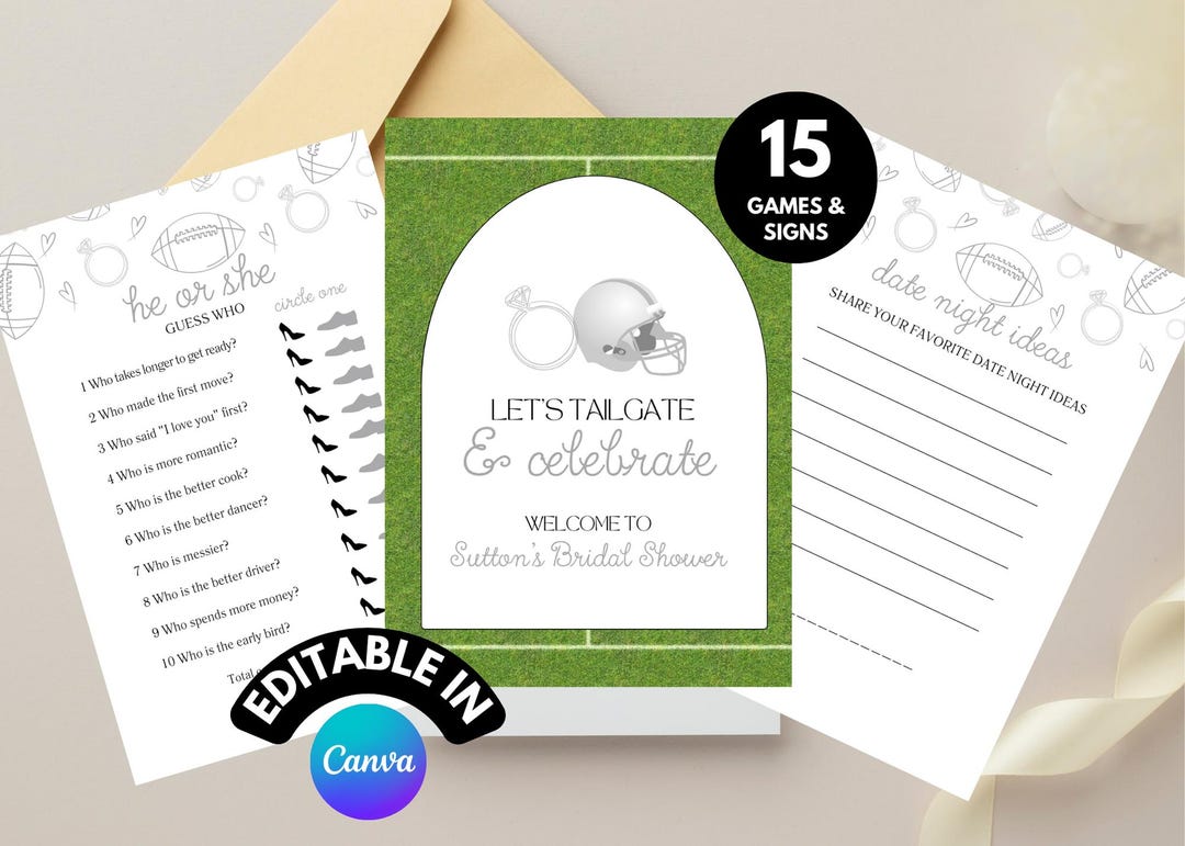 Football Bridal Shower Bundle: Tailgate Theme, 15 Games & Signs ...