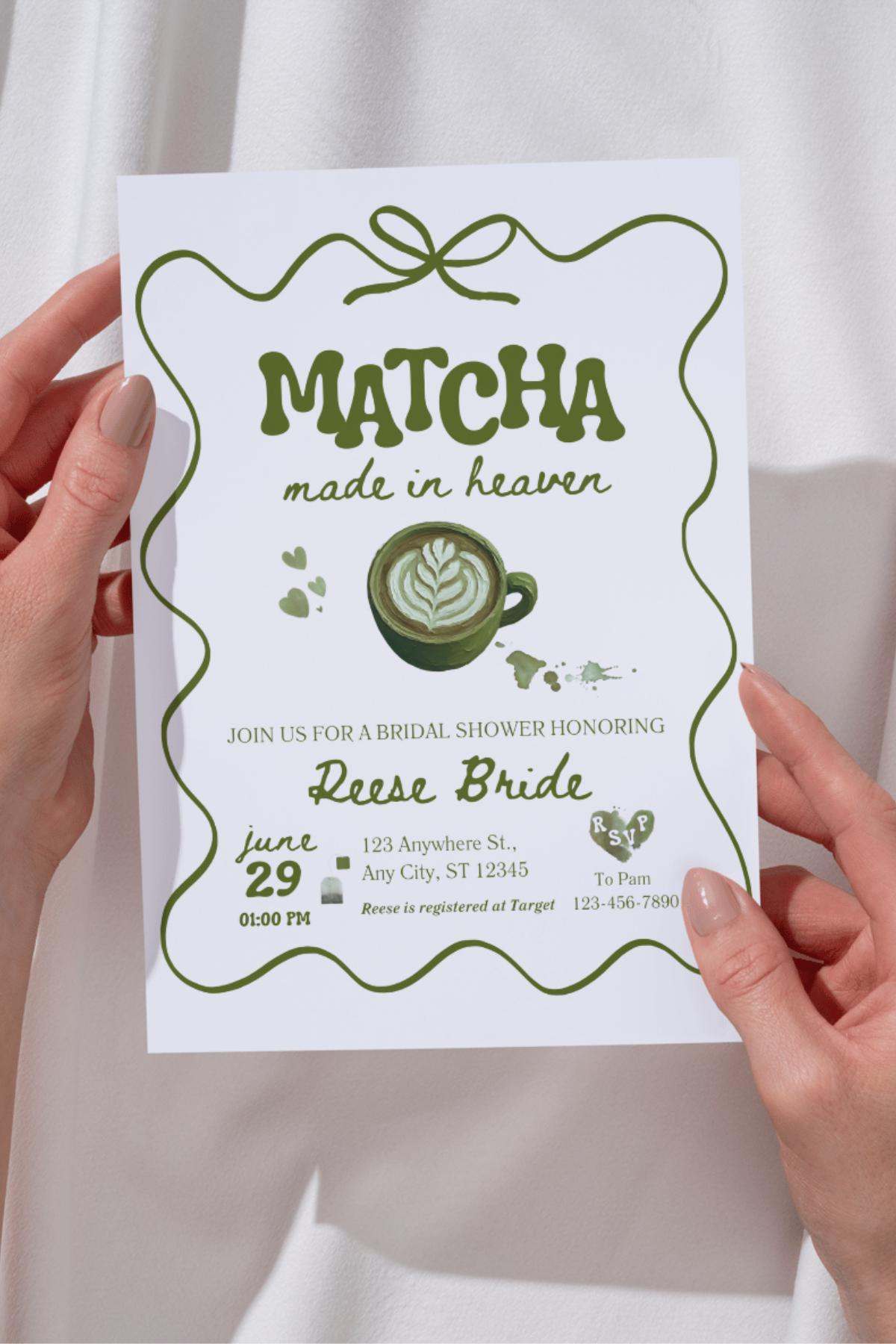 Matcha Made in Heaven Bridal Shower Invitation, Perfect Matcha Wedding ...