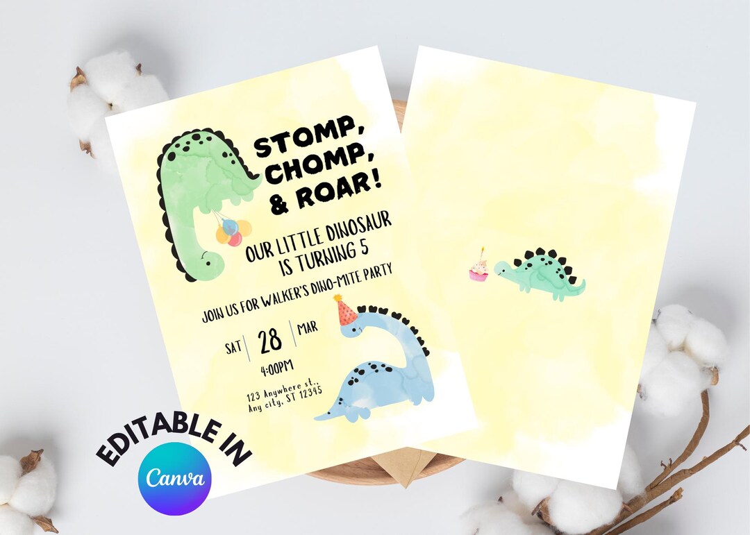 Dinosaur Birthday Invitation, Stomp Chomp and Roar Birthday Party ...