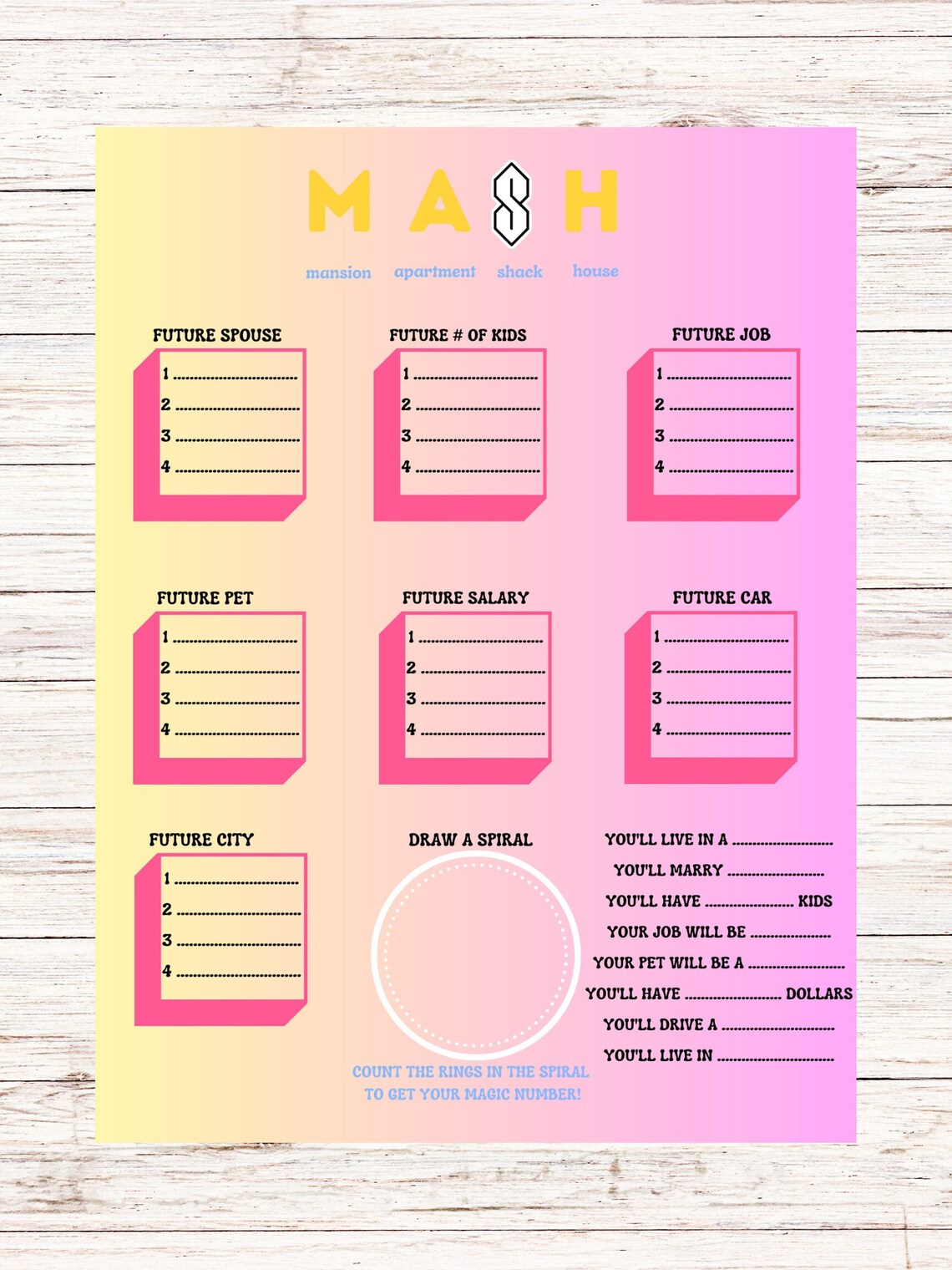Retro MASH Game Template: 90s Party Nostalgia (PDF) - Etsy