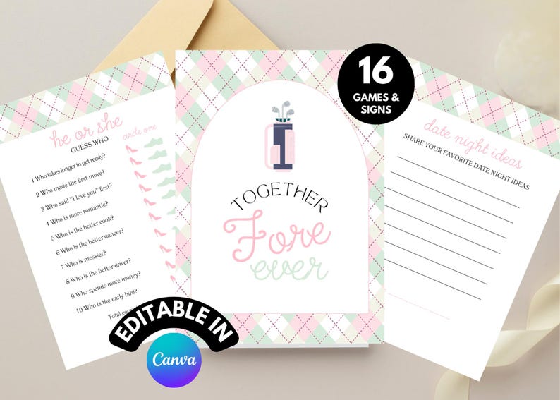 Together Fore Ever Golf Bridal Shower Sign, Golf Couples Shower Game ...