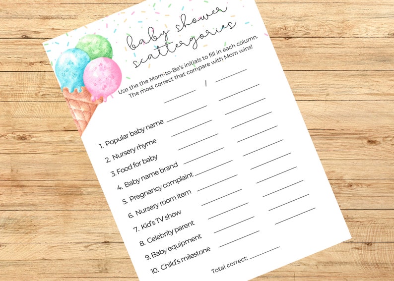 Ice Cream Baby Shower Game Printable, Sprinkled With Love Baby Shower ...