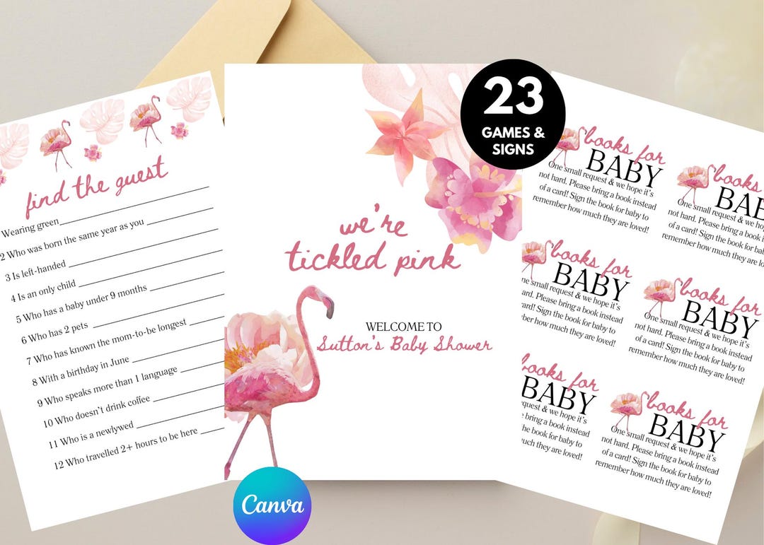 Flamingo Baby Shower Game, Were Tickled Pink Baby Shower Sign, Lets ...