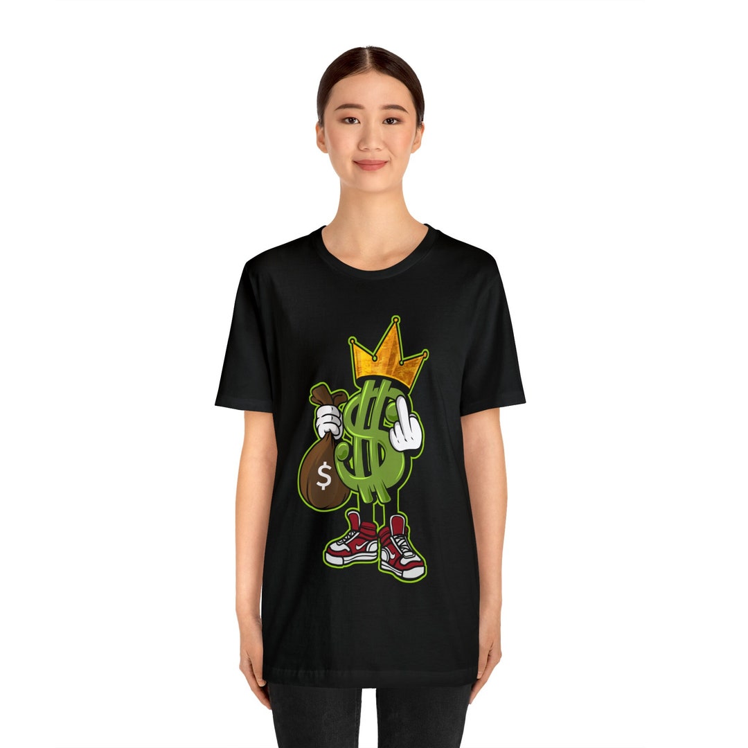 Money Sign Character T-shirt Middle Finger Money Bag Dollar Cash ...