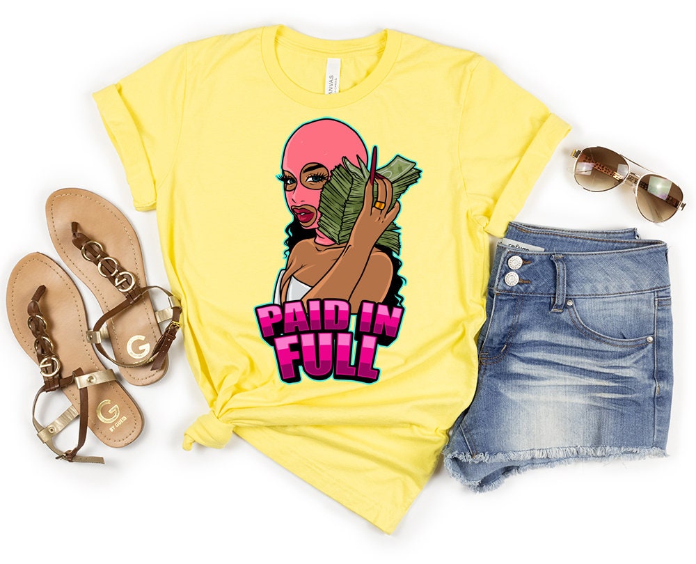 Paid in Full Gangster Woman T-shirt Burglar Woman Ski Mask Shirt Money ...