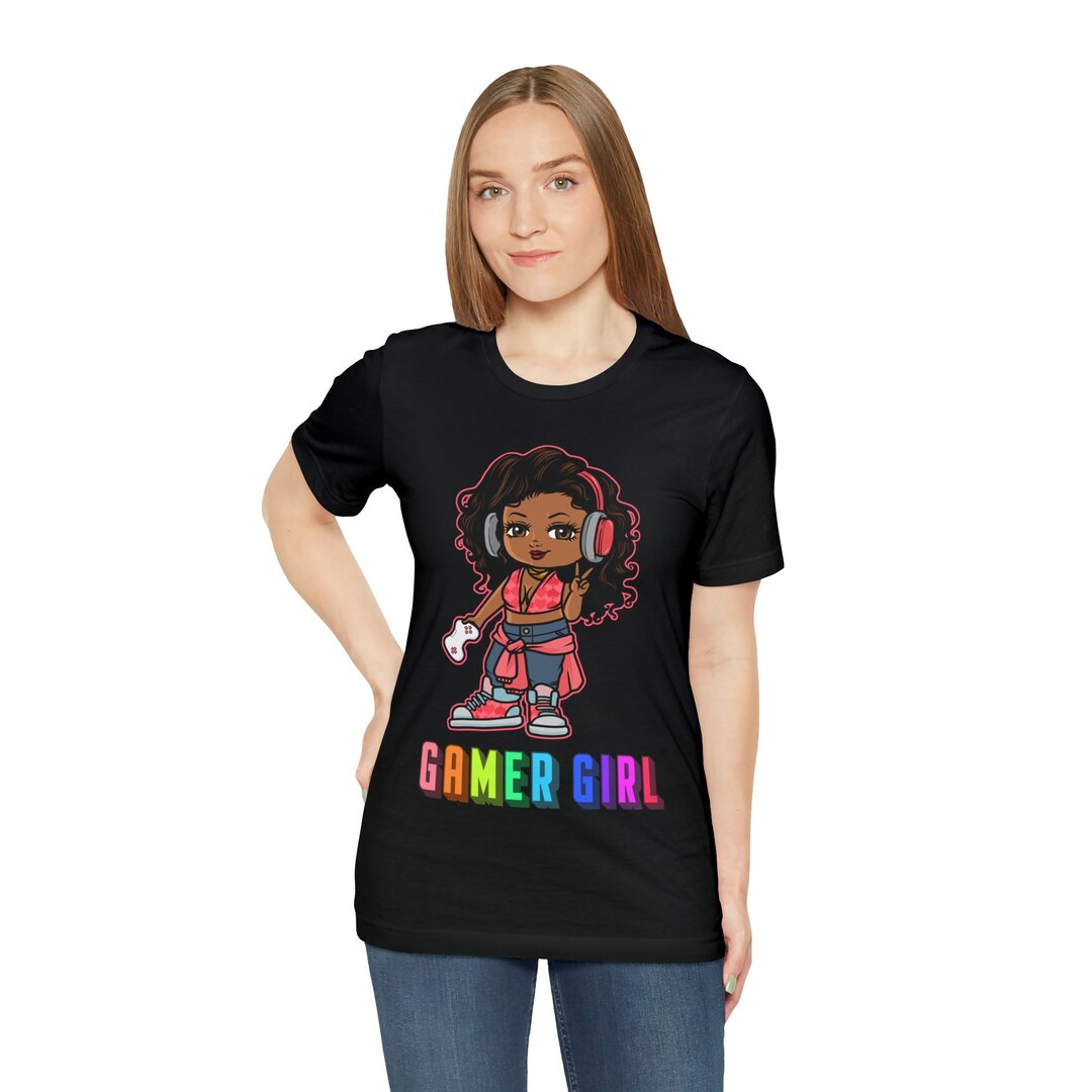 Gamer Girl T-shirt Cute Girl Holding Remote Control Game Playing Shirt ...