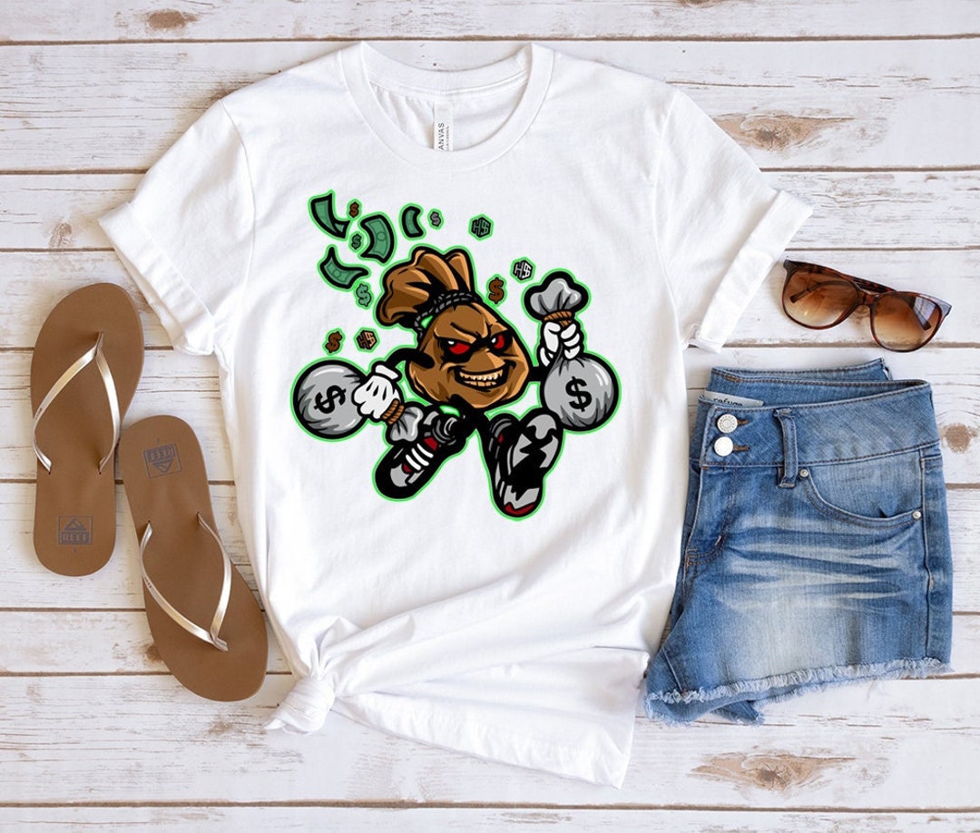 Money Bag Cartoon Character T-shirt Money Bag Running Shirt Cash Flying ...