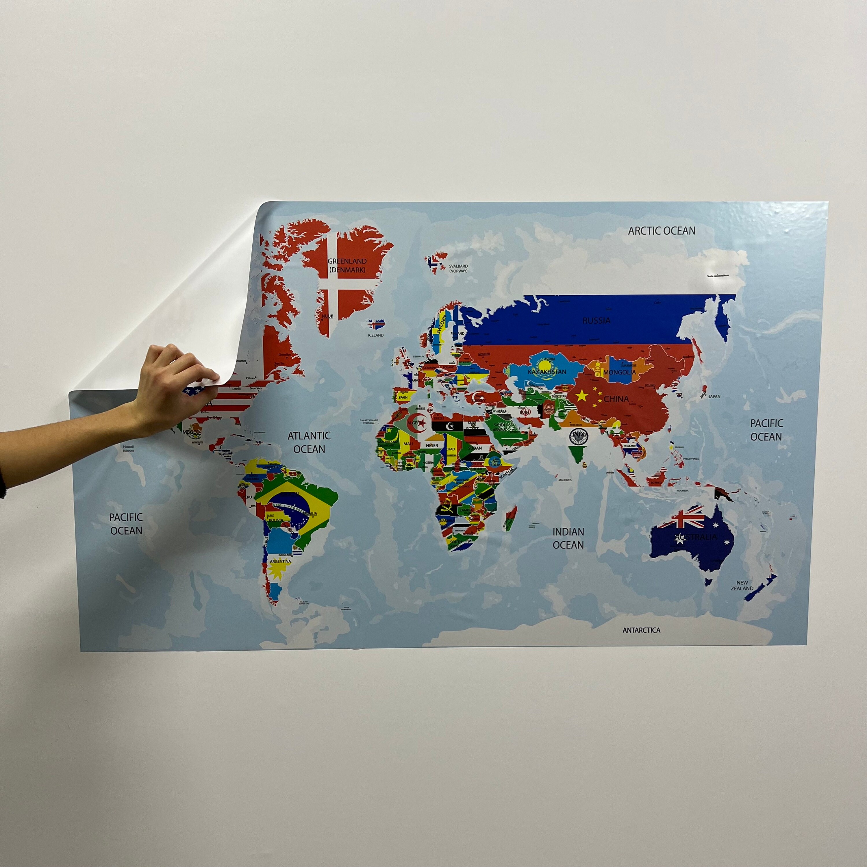 Colored World Map With Flags Reusable Travel Map, Home Decor Durable ...