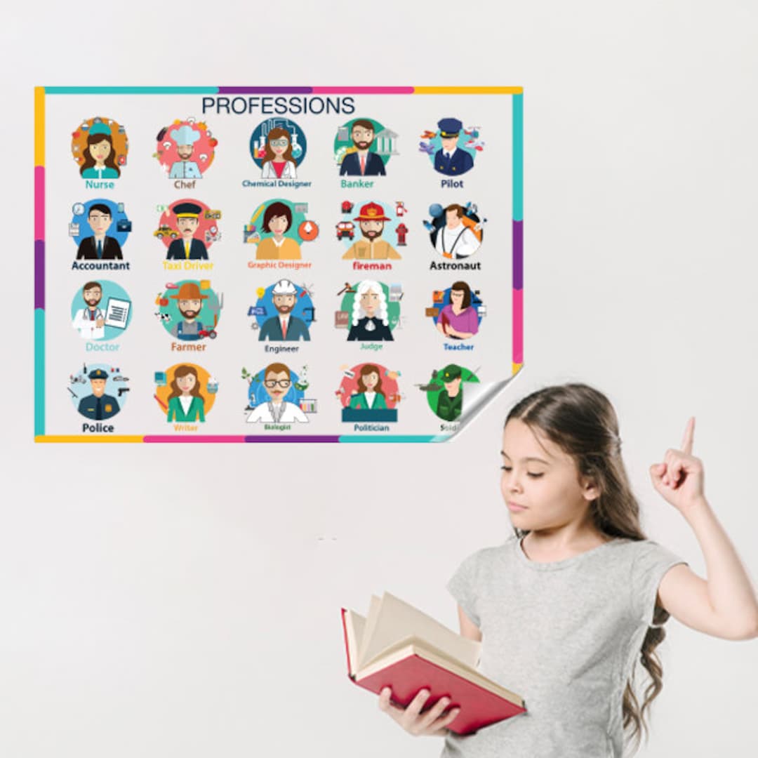 Dry Erase Kids Learn Professions Poster Reusable Durable Polystyrene ...