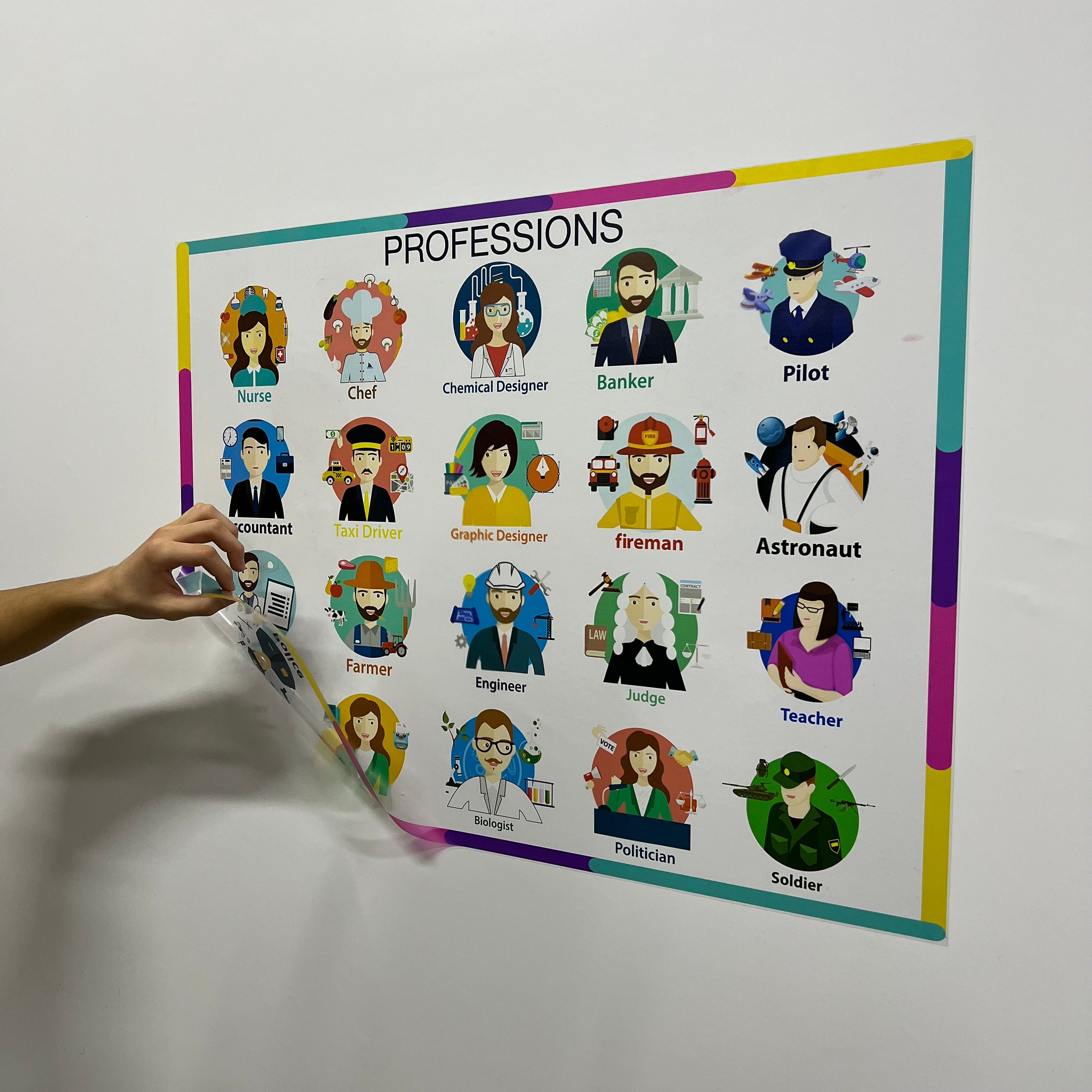 Dry Erase Kids Learn Professions Poster Reusable Durable Polystyrene ...