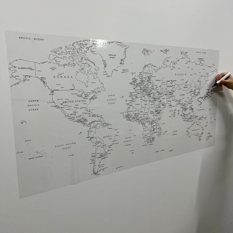 Uncolored World Map Reusable Travel Map, World Map Wall Art, Home Decor ...
