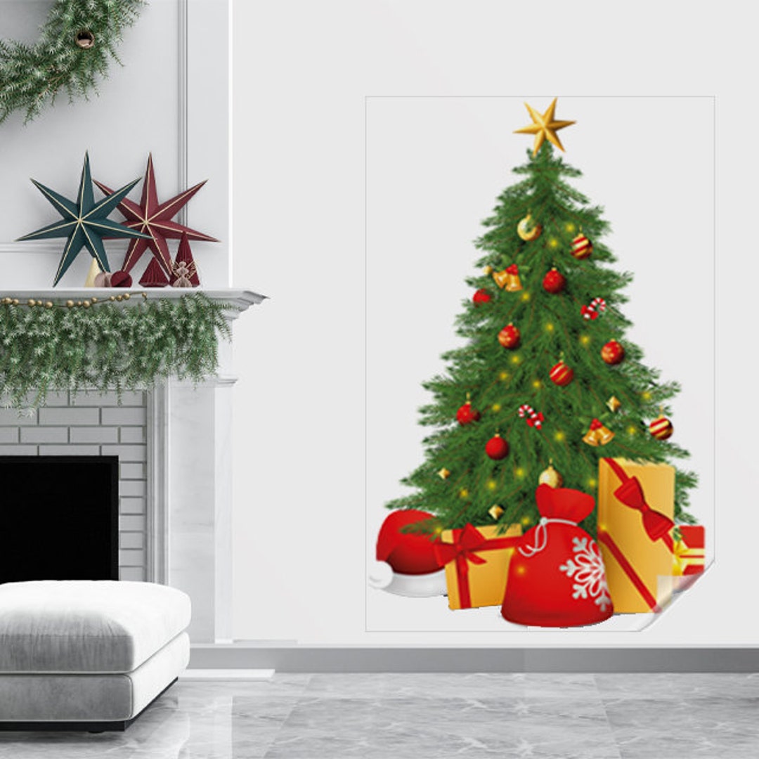 Colored Christmas Tree Image Wallpaper Reusable Wall Art, Material ...