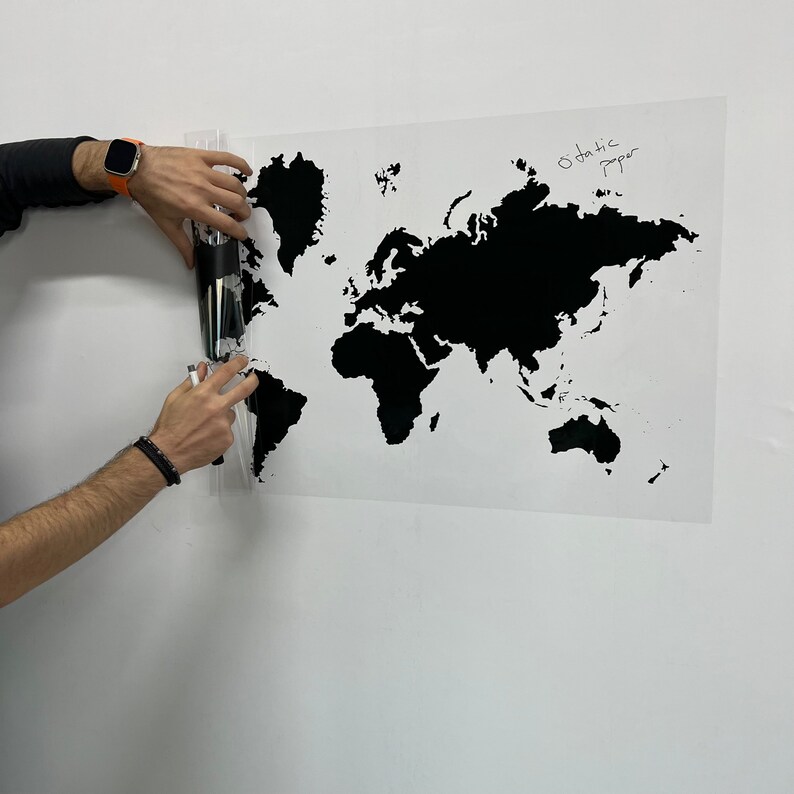 World Map Black Color Reusable Travel Map, World Map Wall Art, Home ...