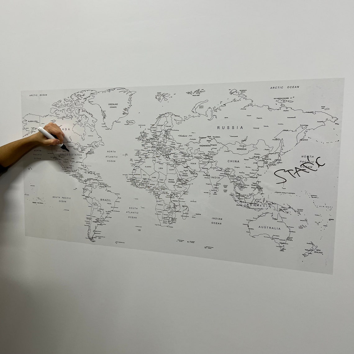 Uncolored World Map Reusable Travel Map, World Map Wall Art, Home Decor ...