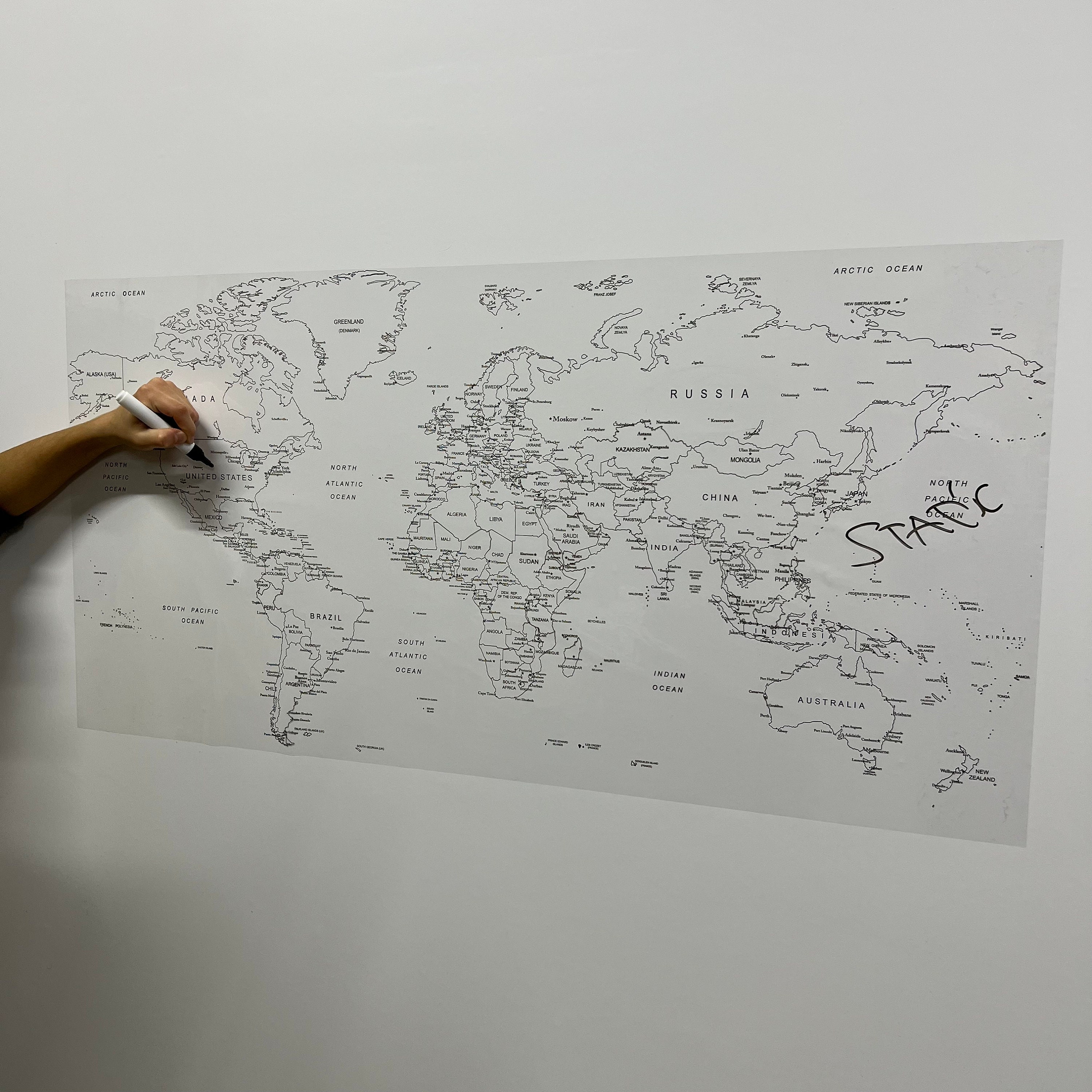 Uncolored World Map Reusable Travel Map, World Map Wall Art, Home Decor ...