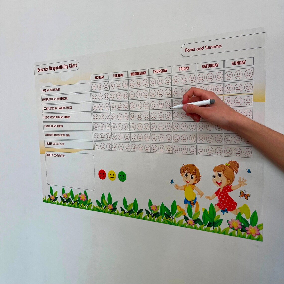 Dry Erase Behavior Responsibility Chart for Children-3 Editable Chore ...