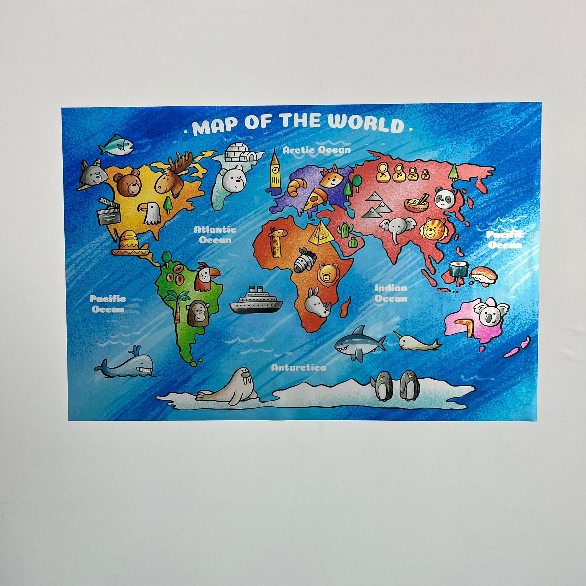 Colorful World Map for Kids Reusable Travel Map, World Map Wall Art ...