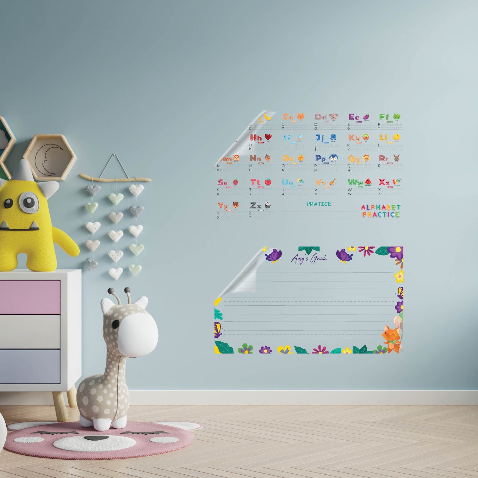 Dry Erase Activity Decal Set With English Alphabet and Grid Lines for ...