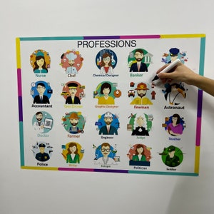 Dry Erase Kids Learn Professions Poster Reusable Durable Polystyrene ...