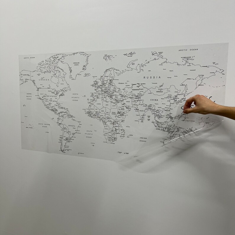 Uncolored World Map Reusable Travel Map, World Map Wall Art, Home Decor ...