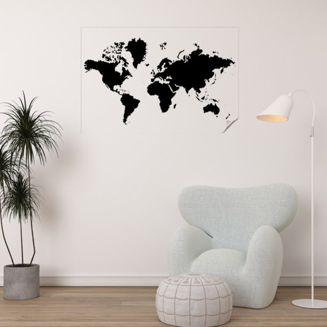 World Map Black Color Reusable Travel Map, World Map Wall Art, Home ...