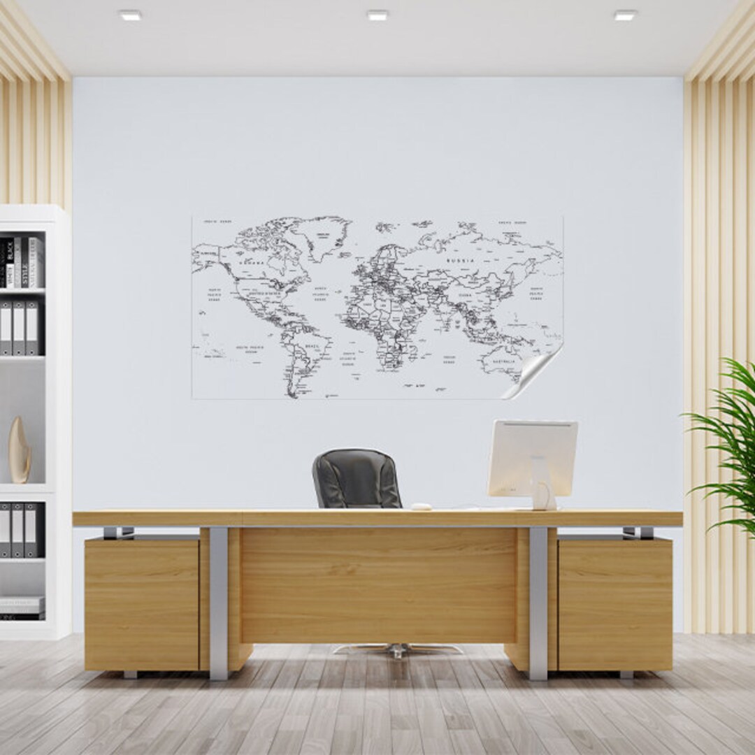 Uncolored World Map Reusable Travel Map, World Map Wall Art, Home Decor ...