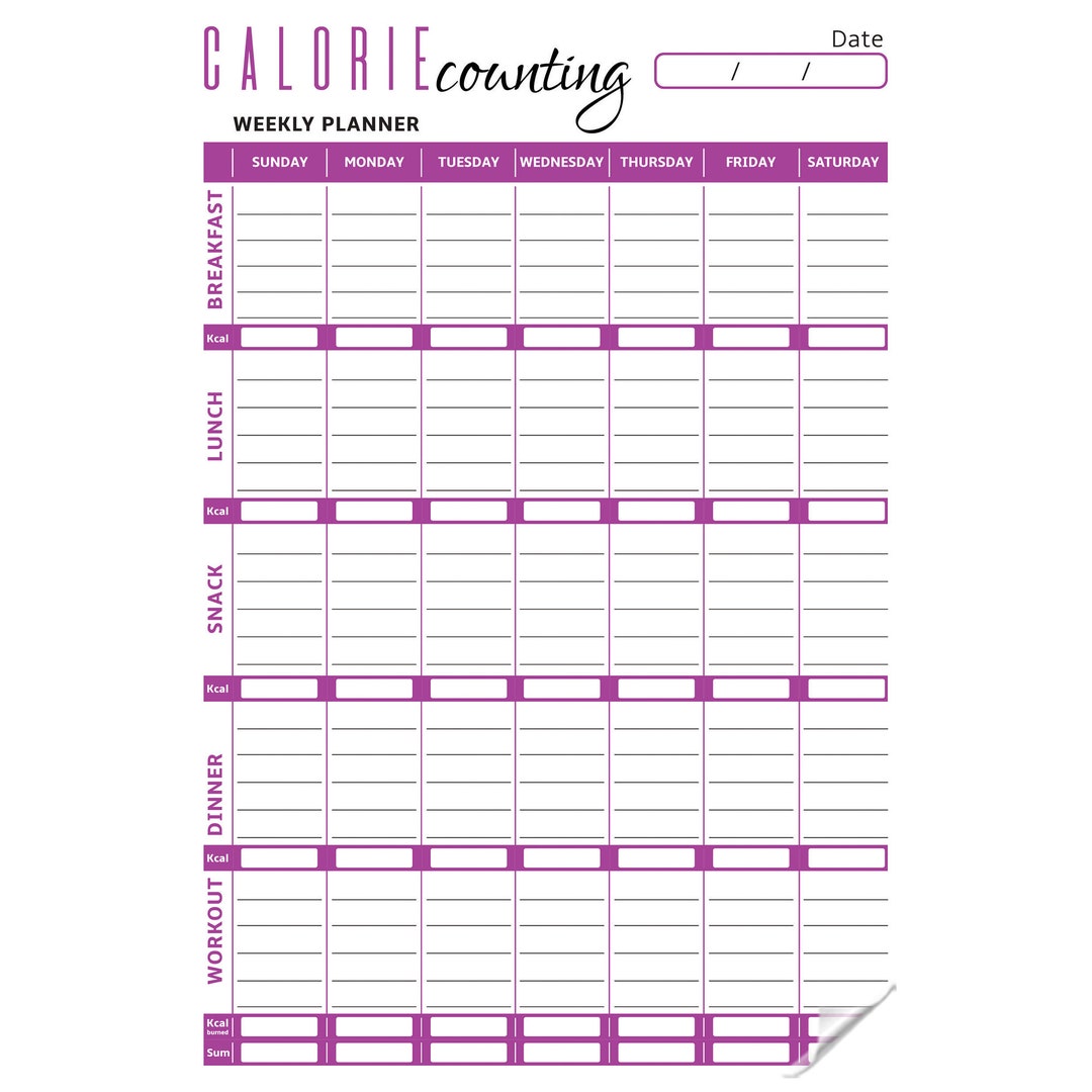 Dry Erase Calorie Counting Weekly Planner Reusable Durable Polystyrene ...