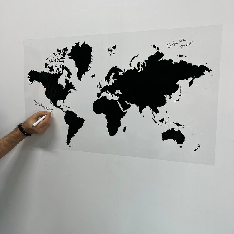 World Map Black Color Reusable Travel Map, World Map Wall Art, Home ...