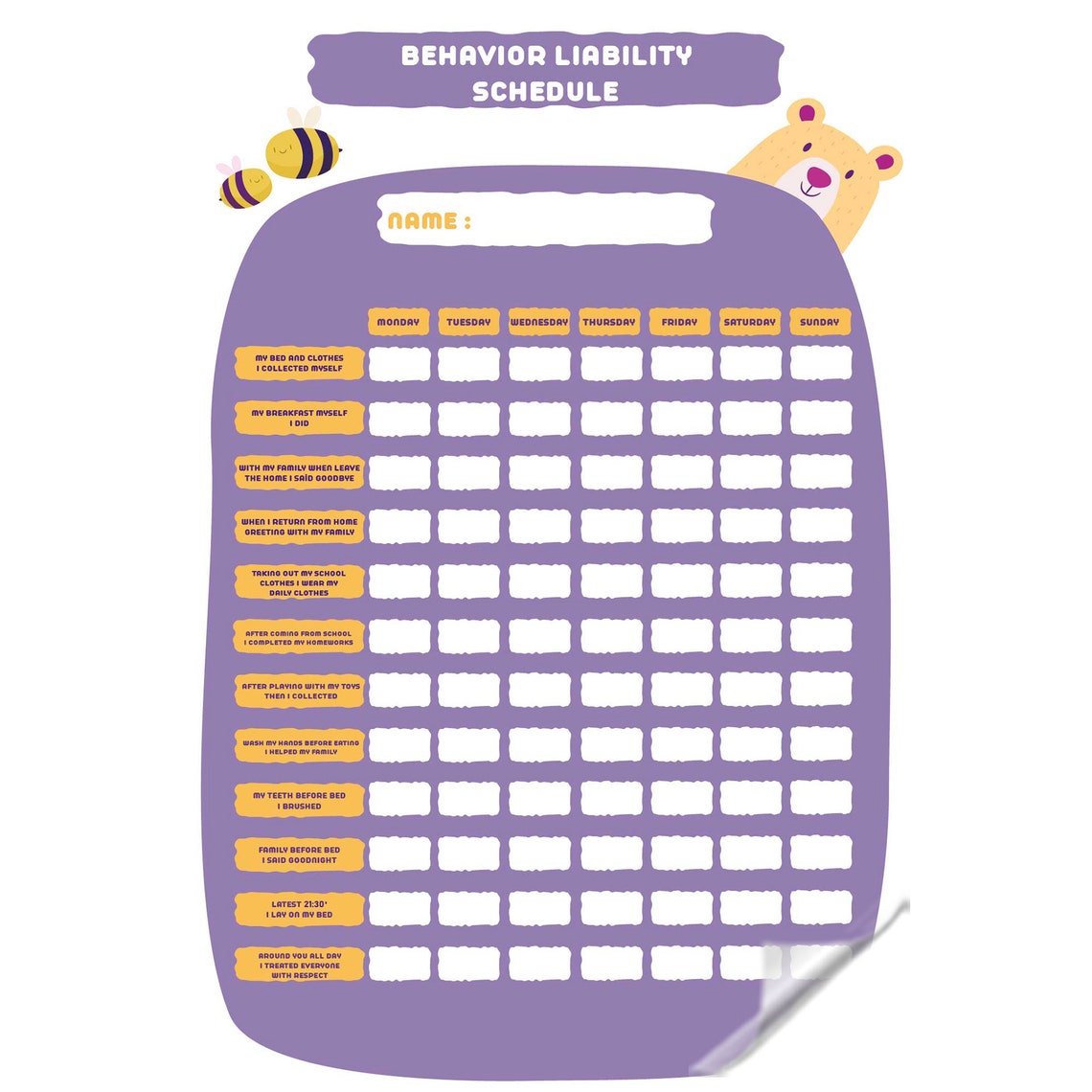 Dry Erase Behavior Responsibility Chart for Children-2 Editable Chore ...