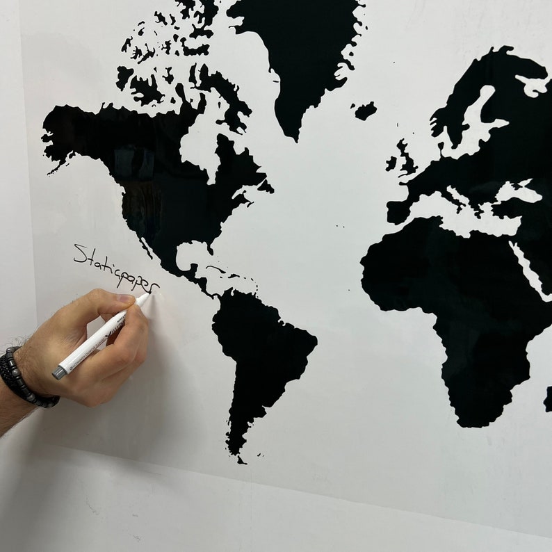 World Map Black Color Reusable Travel Map, World Map Wall Art, Home ...