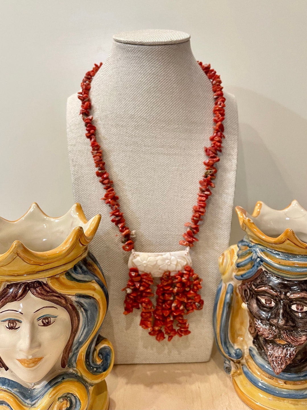 Sicilian Necklace, Authentic Mediterranean Coral, Genuine Sardonyx ...