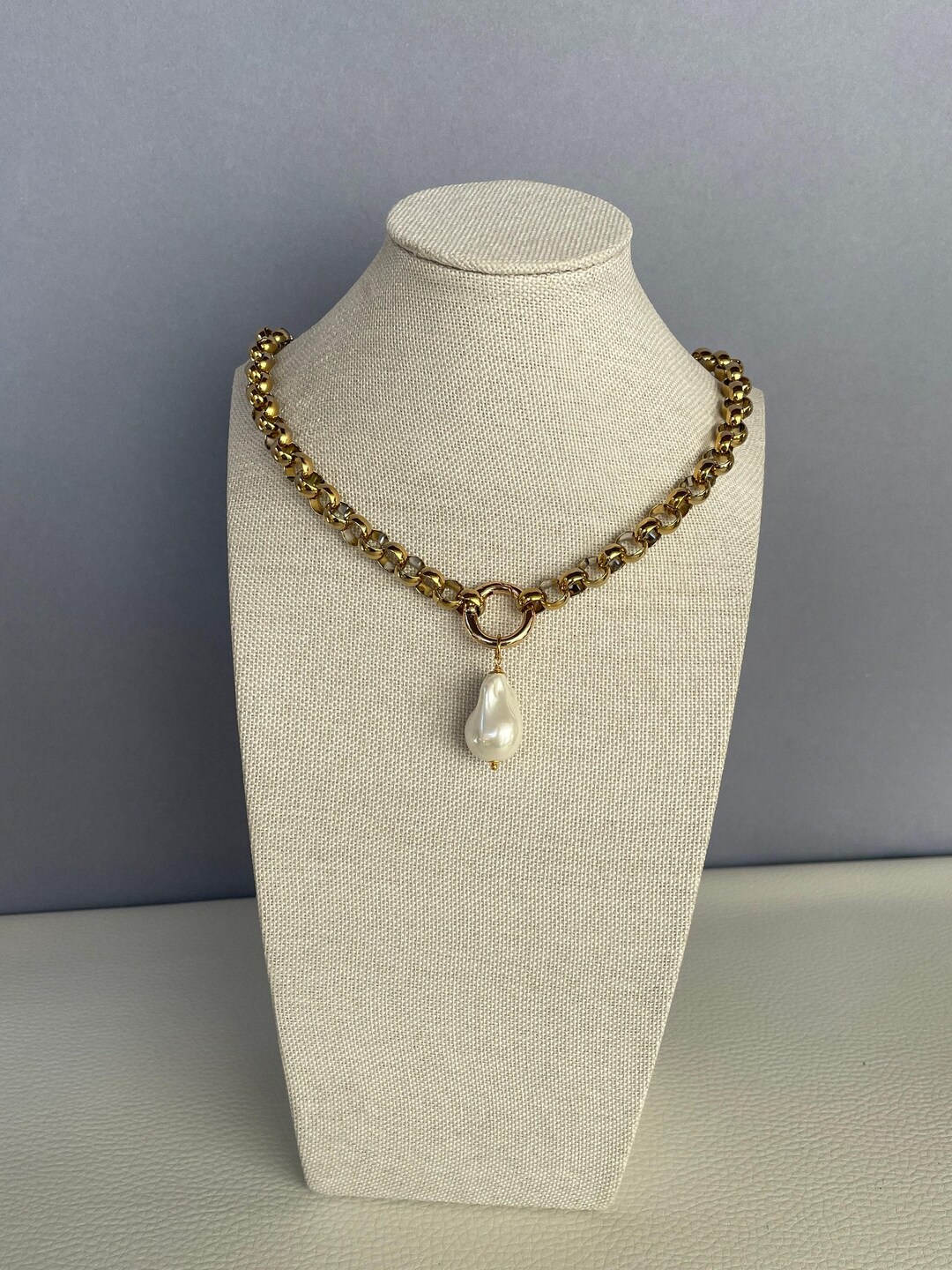 Necklace With Gold or Silver Rolo Chain, Pearl Pendant Like a ...