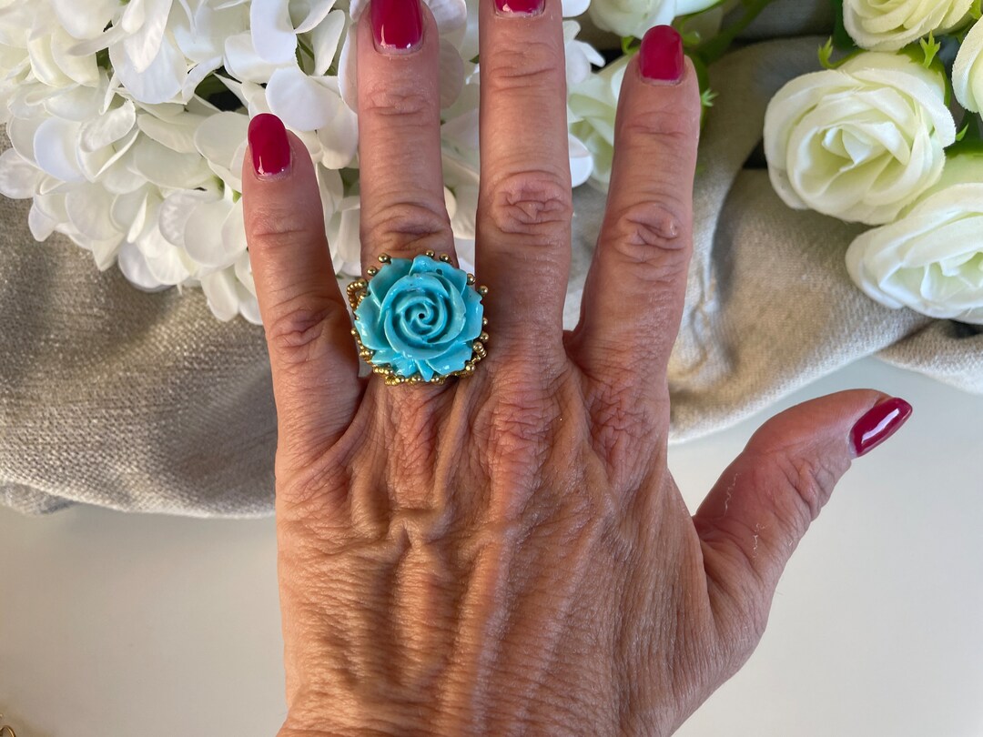 Maxi Ring, Sicilian Ring, Turquoise Pink Ring, Adjustable Ring, Brass ...