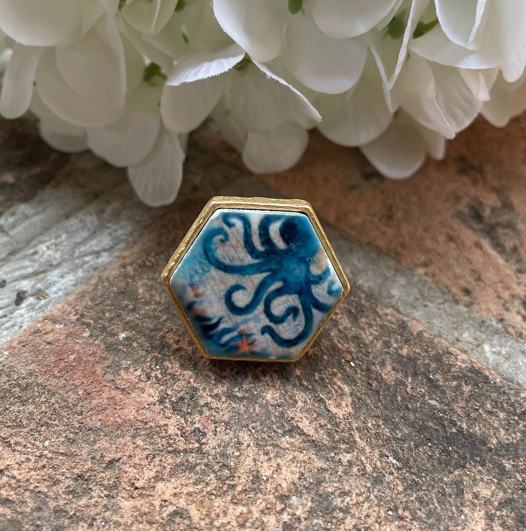 Maxi Brass Structure Ring, Sicilian Ring, Adjustable Ring, Ceramic Ring ...