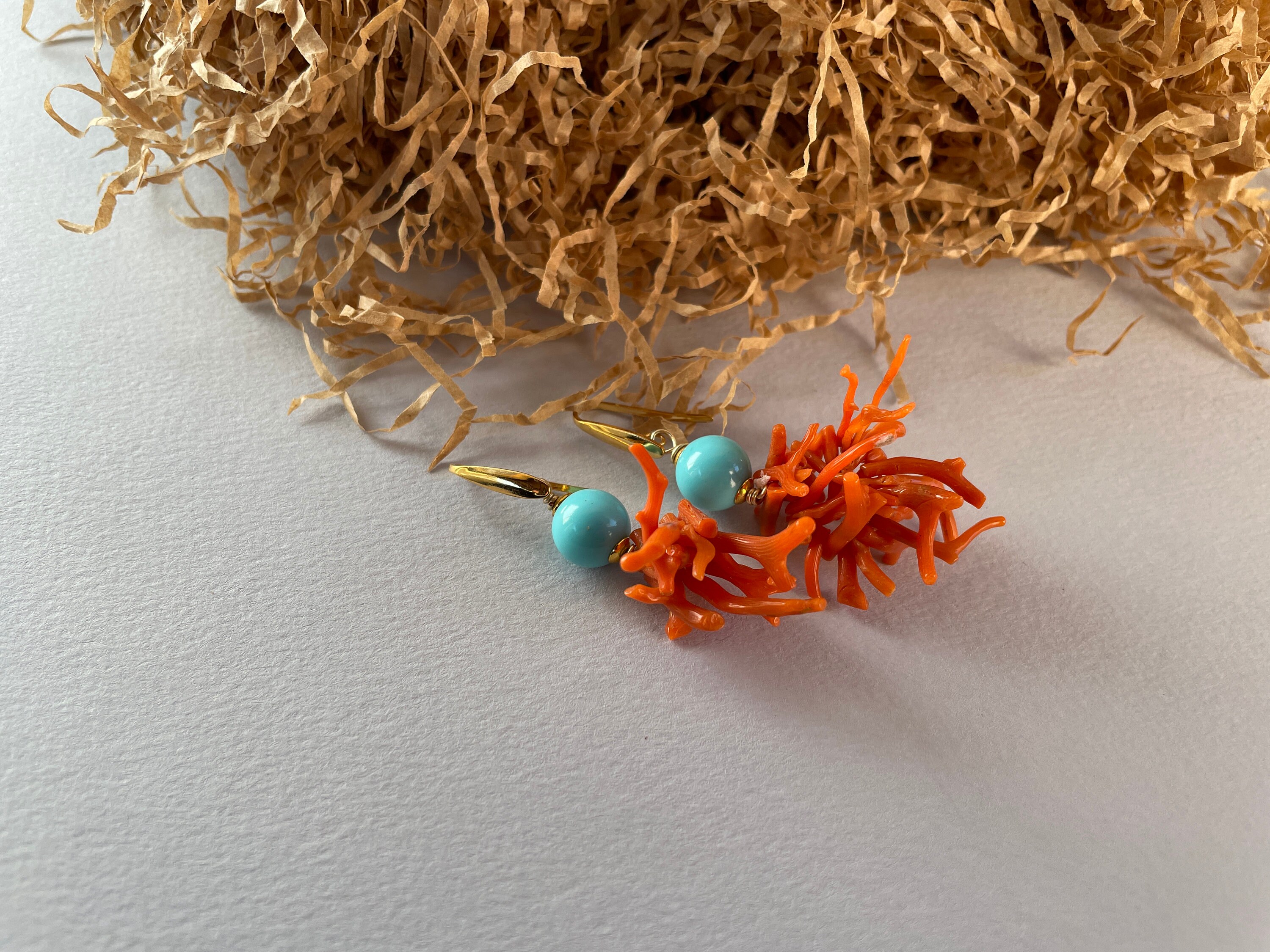 Authentic Mediterranean Coral Cluster Earrings, Turquoise Pearl ...