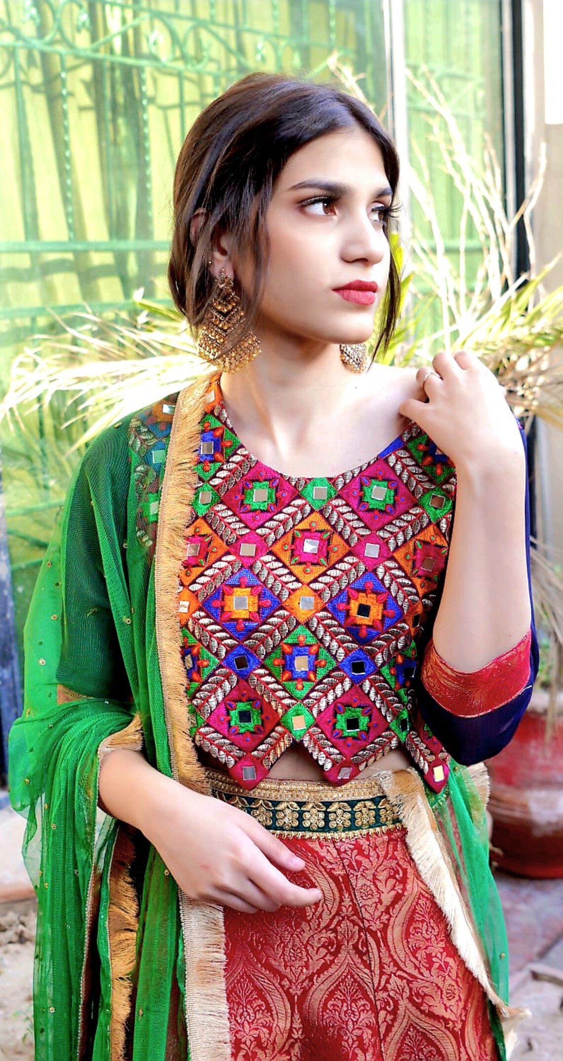Red Lehanga, Fabric Jamawar and Multi Shades Sendhi Blouse - Etsy