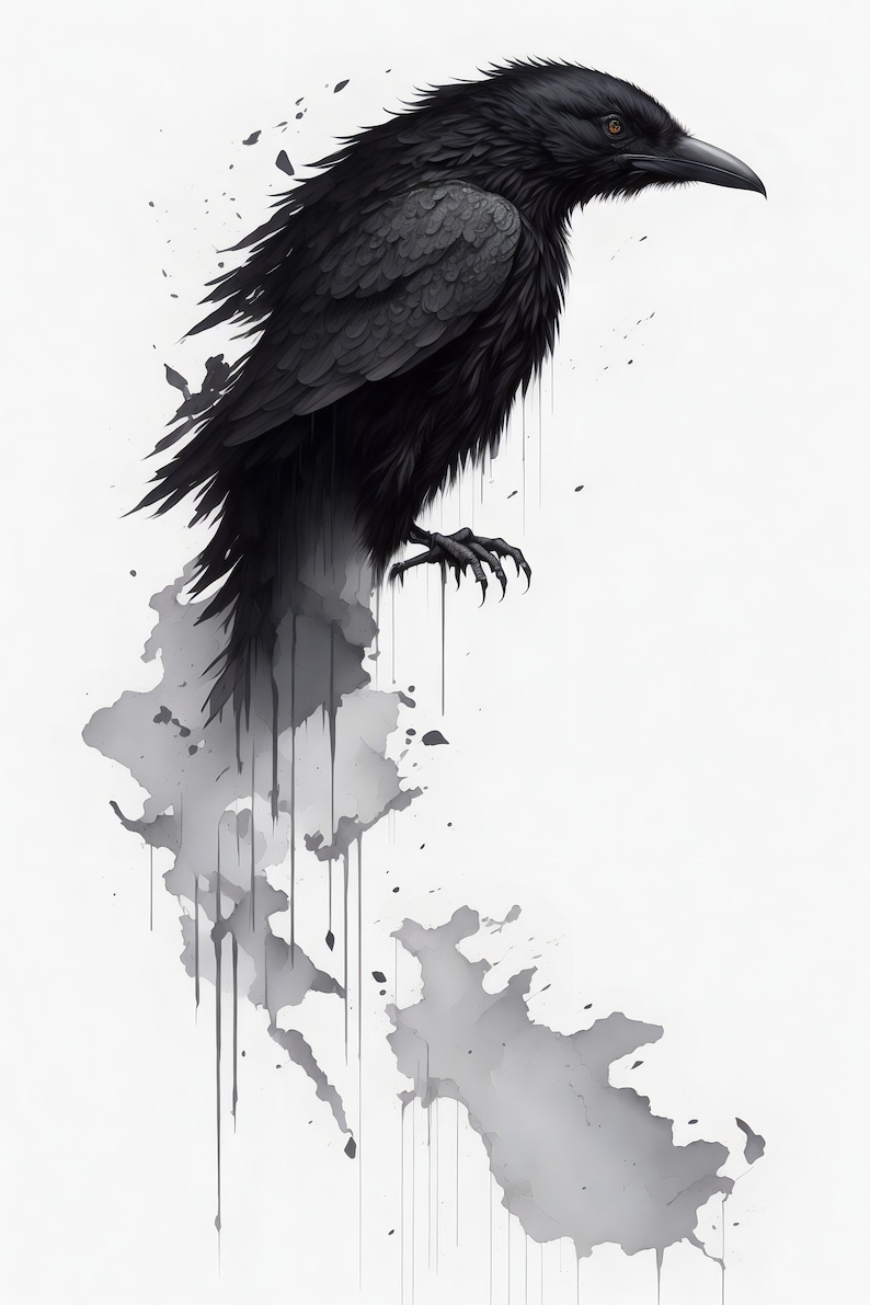 Black Raven Drawing - Etsy