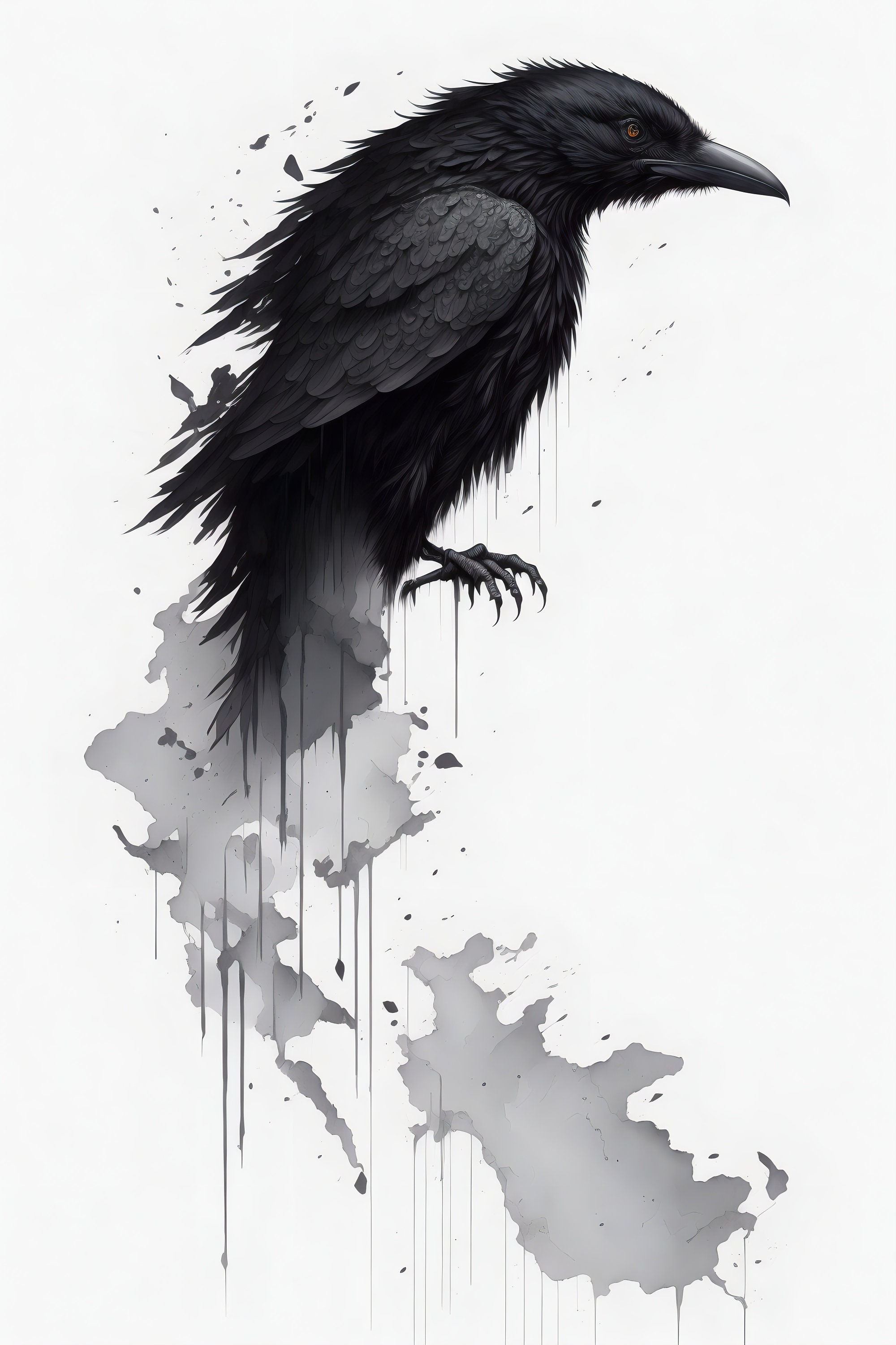 Black Raven Drawing - Etsy