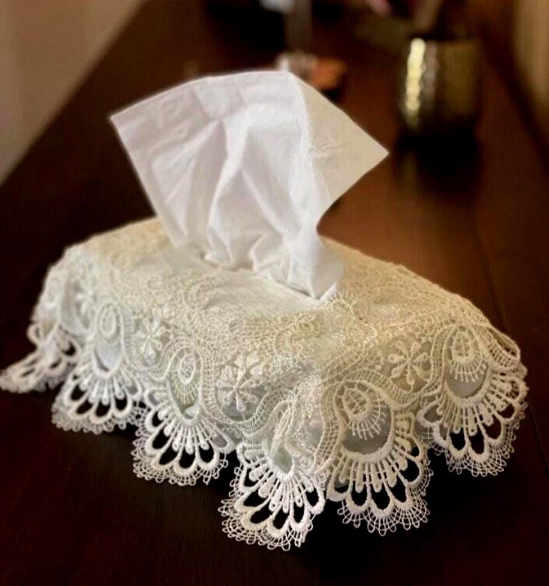 Hand Sewn Lace Tissue Box Cover - Nottingham & Macrammie Lace - Etsy UK