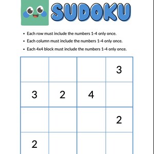 Sudoku Puzzles for Kids, Sudoku Game Activity for Kindergarten, Easy ...